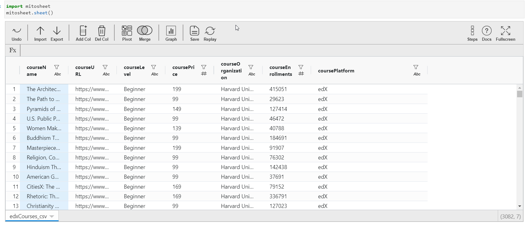 Mito - Automatic Python Code for SpreadSheet Operations