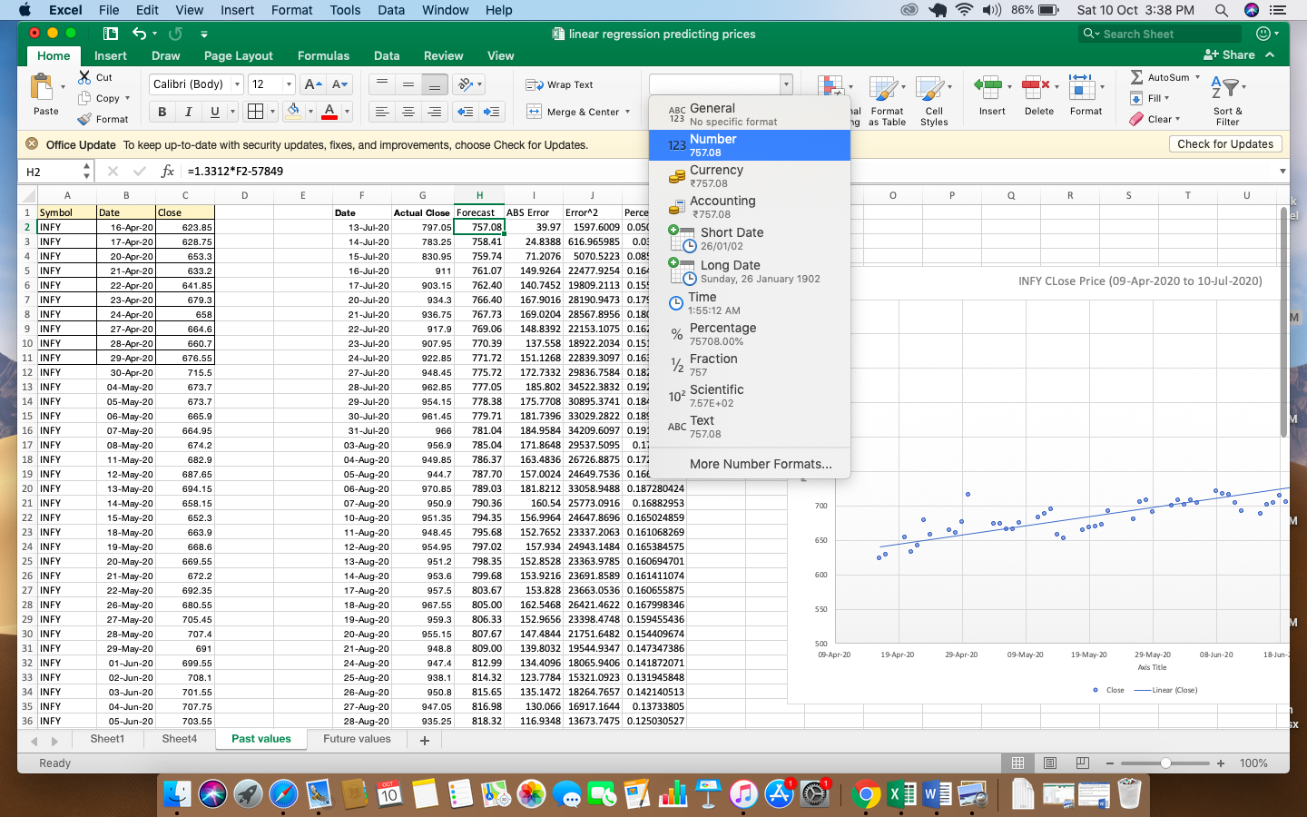 Forecasting Stock Prices Using Linear Regression in MS Excel