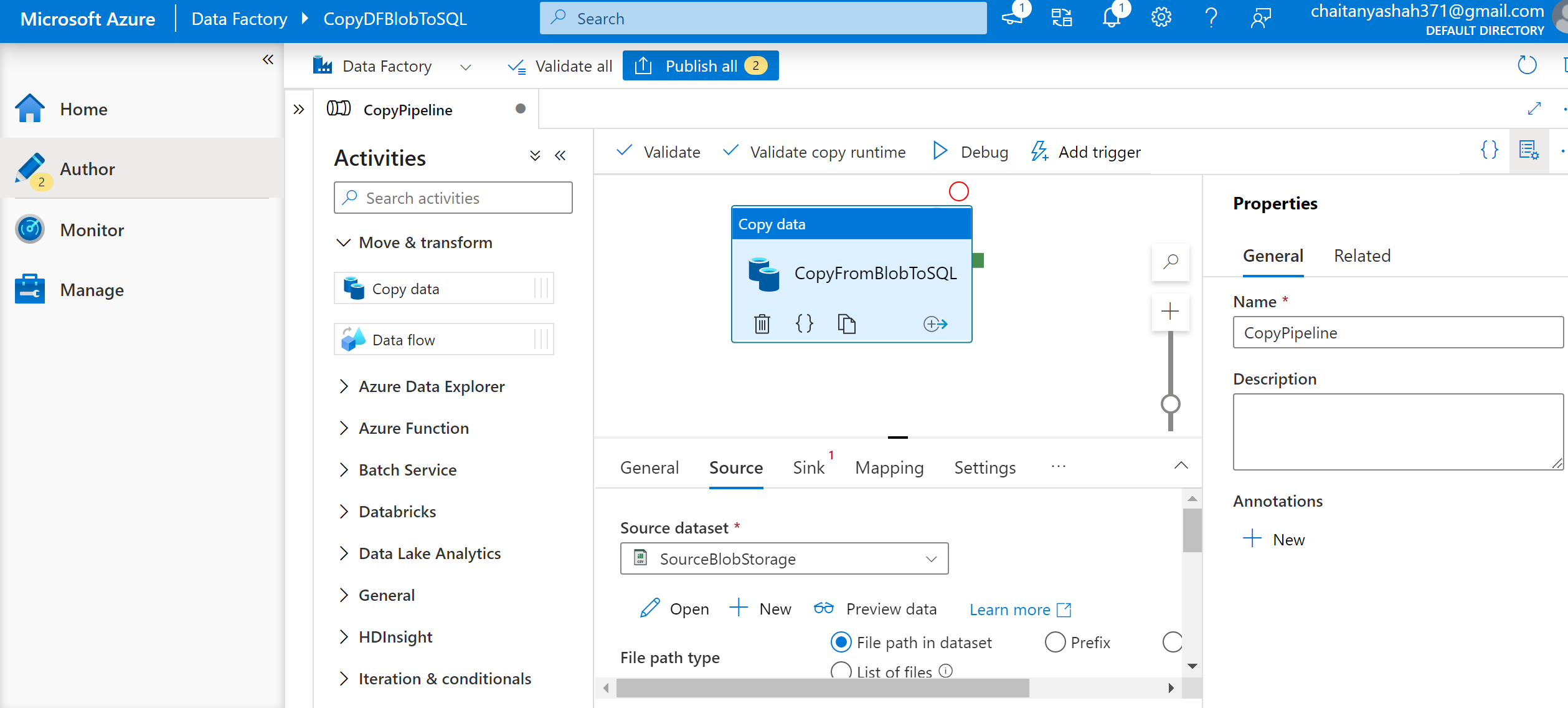 From Blob Storage to SQL Database Using Azure Data Factory